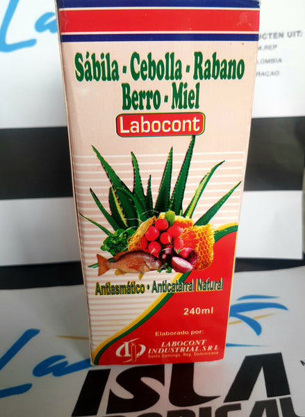 Jarabe de sabila-Cebolla- Rabano- Berro- Miel (240ml) 100%dominicano/n ...